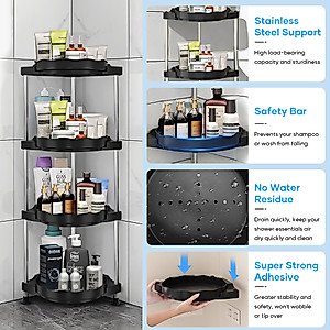 MOSAMNI Corner Shower Caddy Standing, 4-Tiers Rotating Shower Organizer Shelves Stand with Hooks, Large Floor Shower Shelf Bath Holder Rack Storage for Home Bathroom Kitchen Decor, Black