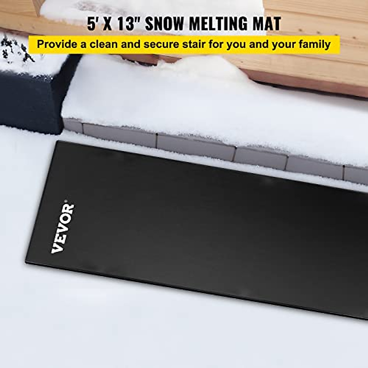 VEVOR, 5ft x 13in Walkway, 120V Ice, PVC Heated 6ft Power Cord, Slip-Proof, Ideal Winter Outdoor Snow Mat, 2'' per Hour Melting Speed, Black