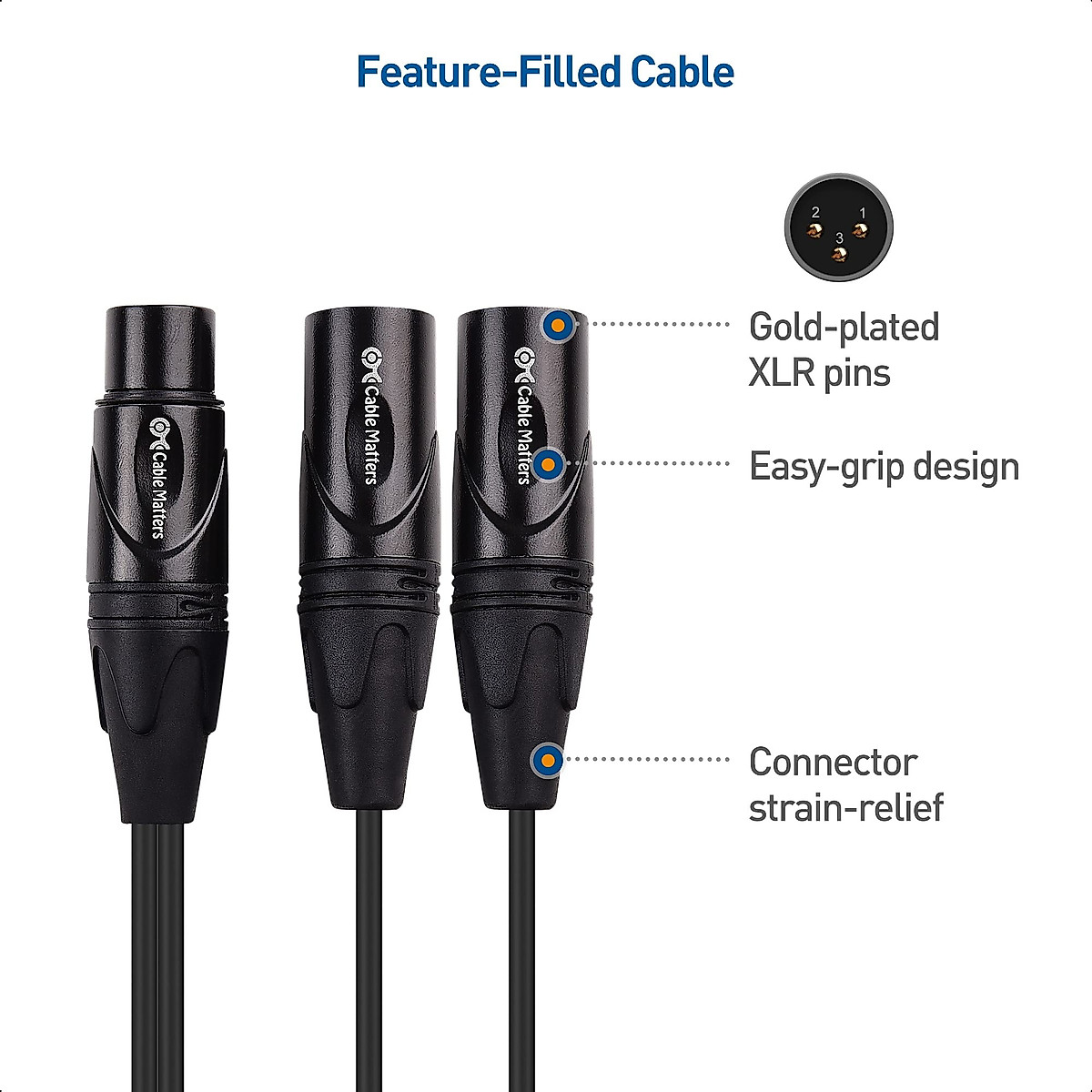 Cable Matters Balanced XLR Splitter Cable 1.5ft / 0.5m, XLR Y Splitter Cable 2 Male to 1 Female, XLR Y Cable 1 Female 2 Male