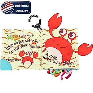 Fish Baby Books Toys, Touch and Feel Crinkle Soft Cloth Books for Babies,Toddlers,Infants,Kids Activity Early Education Toy, Shark Tails Teething Toys Teether Ring, Baby Book Octopus, Ocean Sea Animal