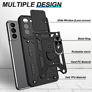 ATUMP Compatible with Samsung Galaxy S21 Plus Case with HD Screen Protector with Slide Camera Cover, 360° Rotation Ring Kickstand [Military Grade] Case for Samsung Galaxy S21 Plus1,Black