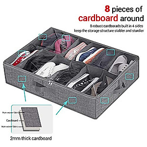 Under Bed Shoe Storage Organizer,Closet Shoes Storage Boxes Bin Container (2 Pack Fits 24 Pairs) with Clear Cover and Reinforced Handle for Sneakers,Clothes, Toys, Gray with Printing