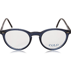 Polo Ralph Lauren Men's PH2083 Round Prescription Eyewear Frames, Shiny Transparent Blue/Demo Lens, 48 mm