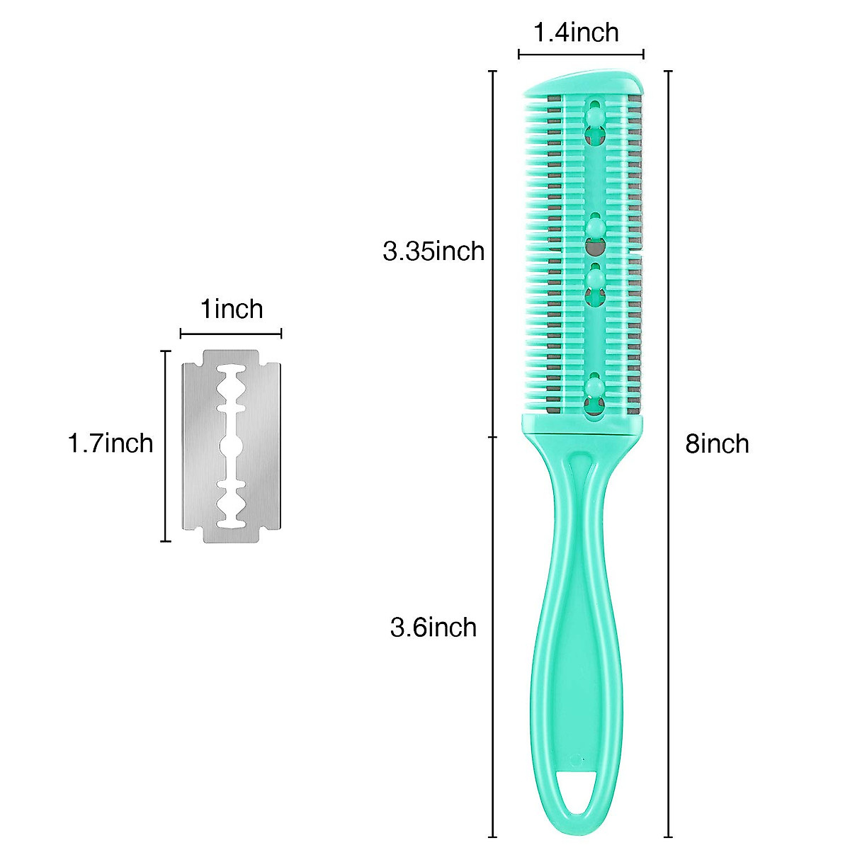 3 Pieces Razor Comb with 10 Pieces Razors, Hair Cutter Comb Cutting Scissors, Double Edge Razor, Hair Thinning Comb Slim Haircuts Cutting Tool (Green)