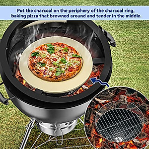 Skyflame 2 in 1 Black Coated Steel Rotisserie Kit with Pizza Ring Compatible with 22 1/2" Weber Kettle Grills - Including Roticery Motor, Spit Rod, Pizza Stone, Pizza Ring