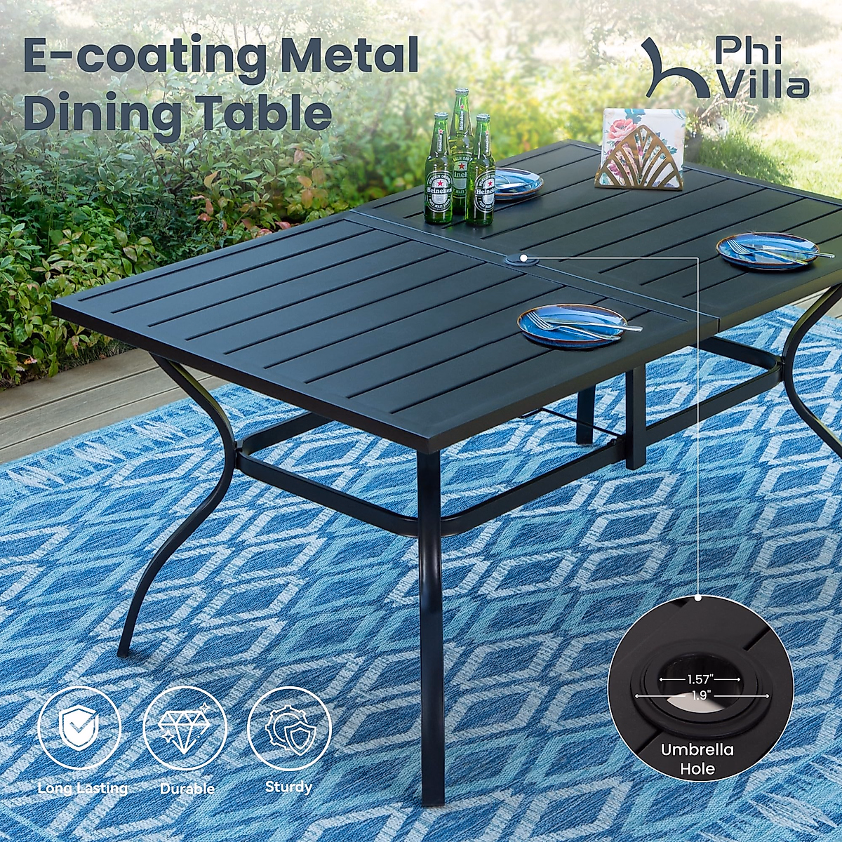 PHI VILLA 7 Piece Patio Dining Set, Outdoor Table and Chairs Set for 6 with Swivel Patio Dining Chairs & Large Dining Table, Patio Dining Furniture for Lawn Garden