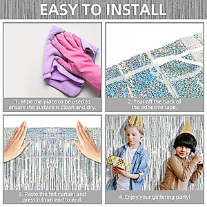 6 Pack Foil Fringe Backdrop Curtains, 3.28 x 8.2 ft Laser Silver Tinsel Streamers Metallic Tinsel Foil Fringe Curtains Photo Booth Backdrop for Birthday Bridal Shower Christmas Party Decorations