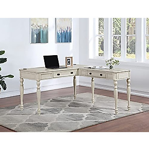 OSP Home Furnishings Country Meadows L-Shape Desk with 2 Full Drawers and Power Hub, Antique White