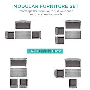 Best Choice Products 4-Piece Outdoor Wicker Patio Conversation Furniture Set for Backyard w/Coffee Table, Seat Cushions - Gray/Gray