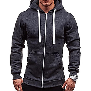 Maiyifu-GJ Men Full Zip Slim Fit Hoodies Casual Solid Gym Hooded Sweatshirt Long Sleeve Lightweight Hoodie With Kanga Pocket (Dark Grey,3X-Large)