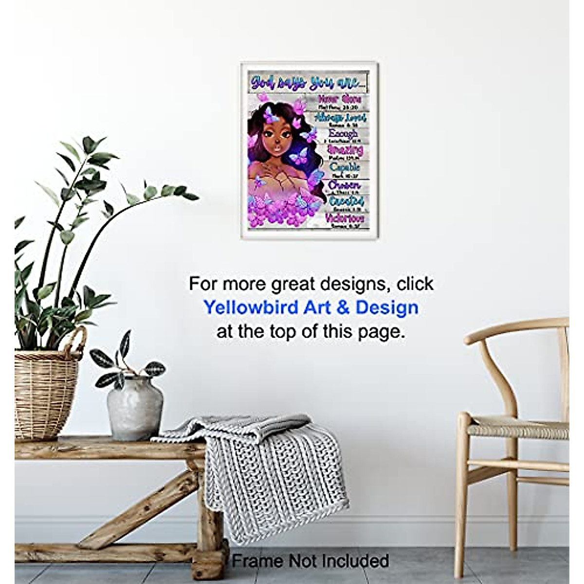 Black Girl Wall Art & Decor - African American Women Woman Teen Picture Poster Print - Cute Positive Affirmations - Inspirational Motivational Religious Gifts- Bedroom Living Room Home Office Bathroom