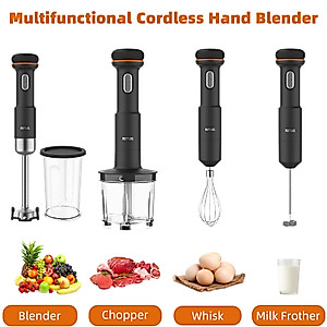 Commercial Immersion Blender, 5 in 1 Cordless Hand Blender Heavy Duty Motor, 4000-13000RPM lmmersion Blender Variable Speed Hand Blender With Mixing Beaker, Chopper, Whisk and Milk Frother