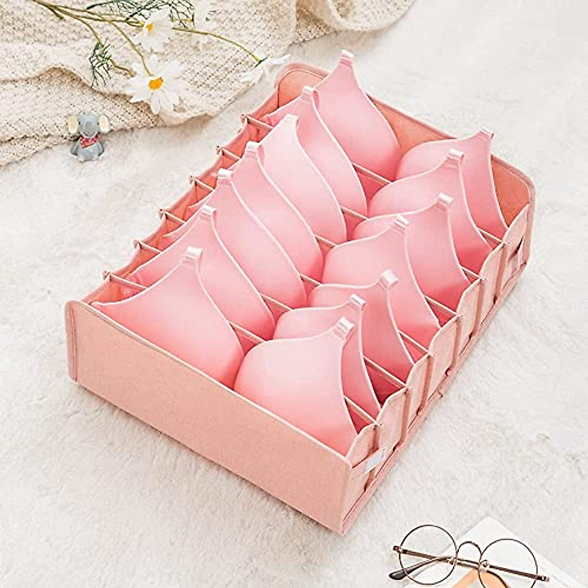 ZYDZ Closet Organizers and Storage, 3 Set Clothing Underwear Bra Sock Lingerie Chest Ties Small Parts Collapsible Organizer Drawer Divider for Bedroom, Pink