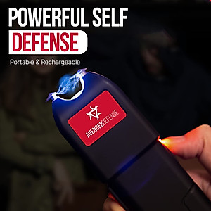 Avenger Defense Stun Gun for Self Defense with LED Flashlight & Self Defense Tactical Heavy Duty Flashlight Self Defense Gun Protection Device (AD-SG)- (Charcoal Black)