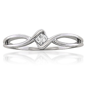 Beyond Brilliance 1/10 Carat Diamond, Channel-Set 10kt White Gold Princess Cut Diamond Promise Ring (I-J, I1-I2) Natural Diamond Rings For Women | Gift Box Included