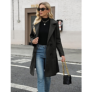 Bankeng Women Winter Wool Blend Camel Mid-Long Coat Notch Double-Breasted Lapel Jacket Outwear (Medium, Black)