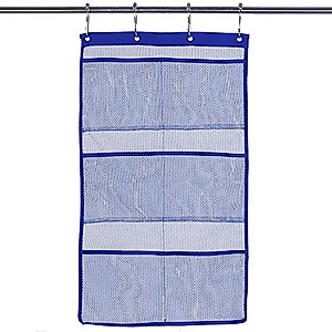 ALYER 6 Storage Pockets Hanging Mesh Shower Caddy,Space Saving Bathroom Accessories and Quick Dry Bath Organizer,Blue