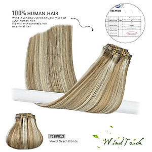 WindTouch Clip in Hair Extensions Real Human Hair Balayage Mixed Bleach Blonde Hair Extensions 15Inch 70g 7PCS Highlights Straight Blonde Clip in Hair Extensions for Women