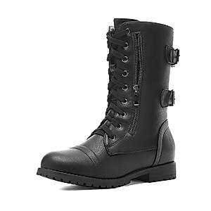 DREAM PAIRS Women's Winter Combat Boots, Comfortable Warm Faux Fur Lined Outdoor Lace-Up Mid Calf Riding Booties,Size 8.5,Black,Terran-Snow