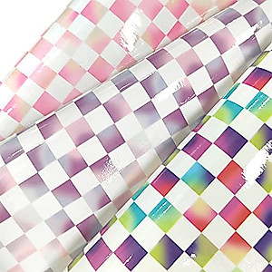 6 Pcs 8x12 inch Printed Faux Leather Sheets, Colorful Plaid Pattern Synthetic Crafts Fabric for Hair Bows Earrings Making Crafts Projects (Mirror)