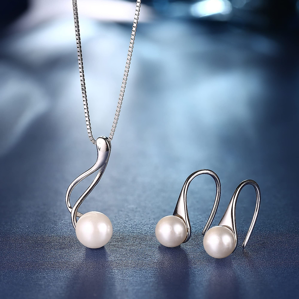 Milacolato Sterling Silver Pearl Jewelry Set 18K Gold Plated Genuine Freshwater Cultured Pearl Jewelry Pendant Necklace Pearl Earrings for Women Mom Mother's Day, White Pearl