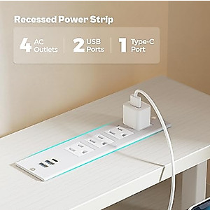 Huuger 47 inch Computer Desk with 3 Drawers, Office Desk Gaming Desk with LED Lights & Power Outlets, Home Office Desks with Storage Space for Bedroom, Work from Home, White