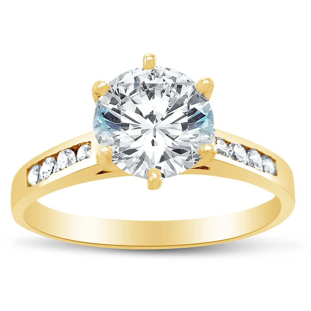 Size 7 - Solid 14k Yellow Gold Classic Traditional Round Brilliant Cut Solitaire CZ Cubic Zirconia Engagement Ring 1.25ct.