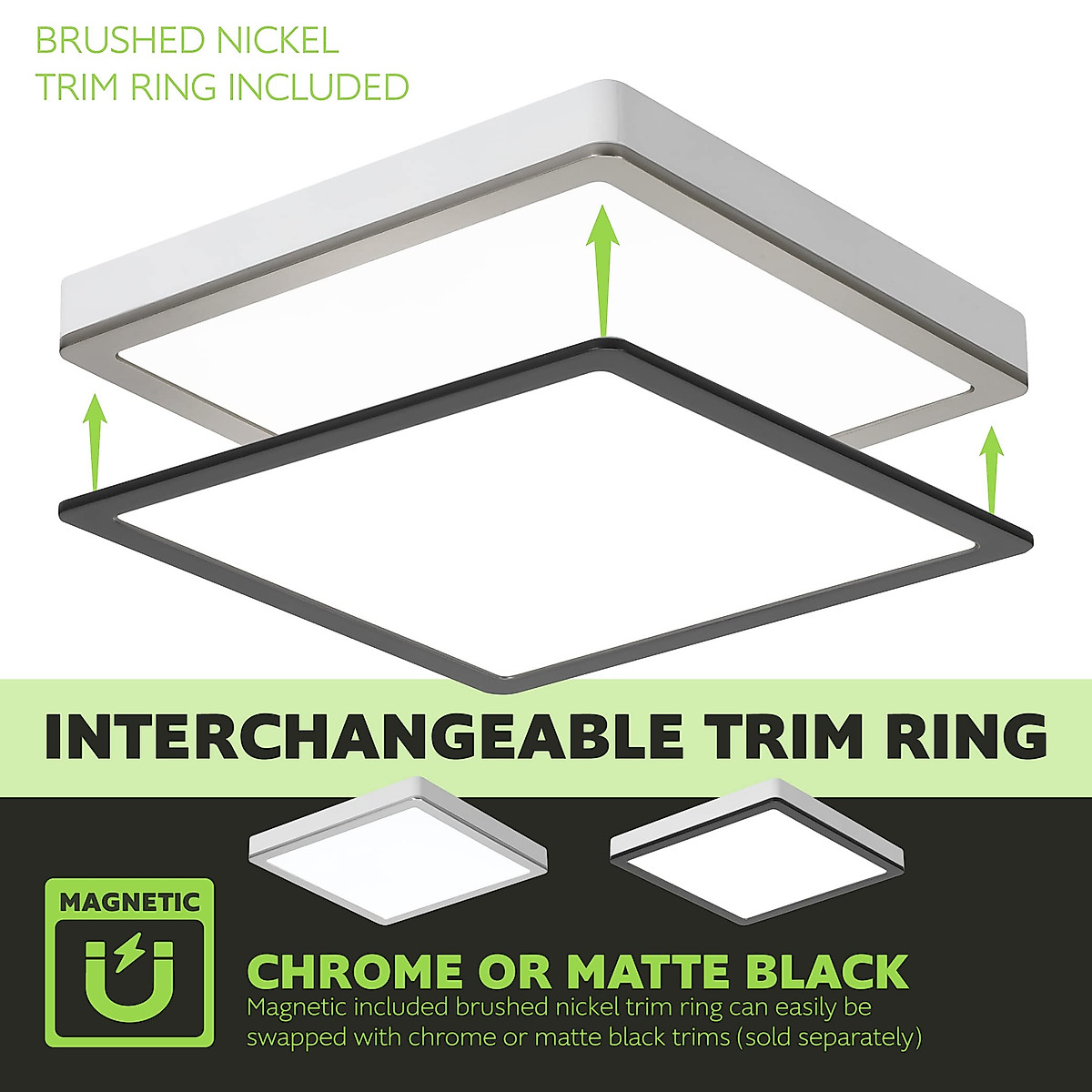 Homewerks 7105-10 Bathroom Fan Integrated LED Light Ceiling Mount Exhaust Ventilation Ultra Quiet 1.0 Sones 70 CFM, Decorative Brushed Nickel Magnetic Trim