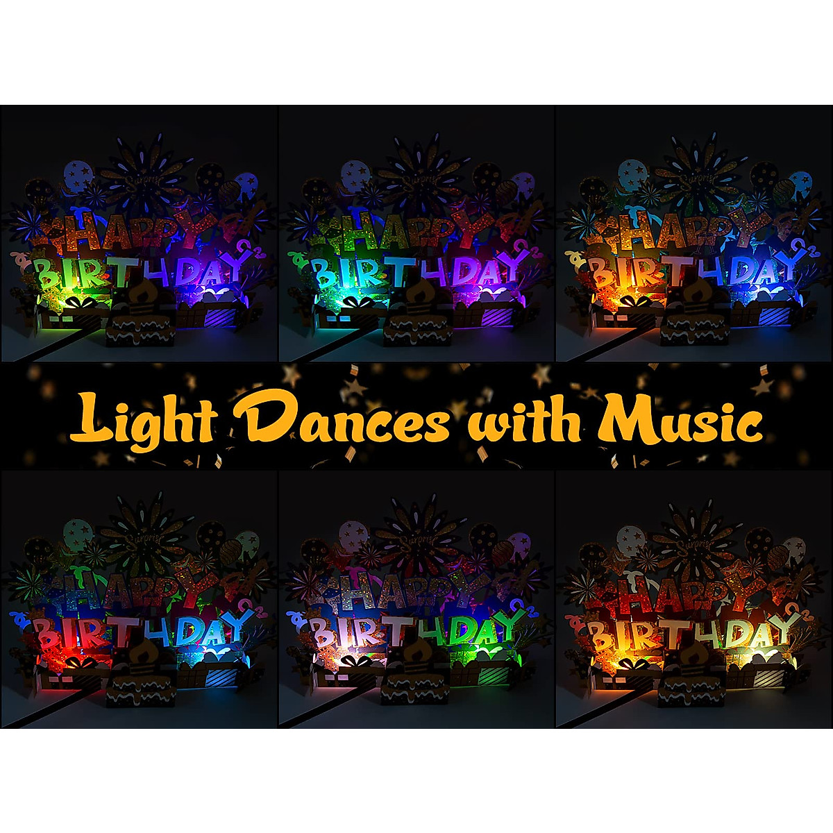 BYKOOO Birthday Card | Musical Pop Up Birthday Cards w Light | LED Light & Play Happy Birthday Music Pop Up Card | Greeting Cards Gifts Birthday Gift for Him or Her | Black Gold (Music & Lighting)