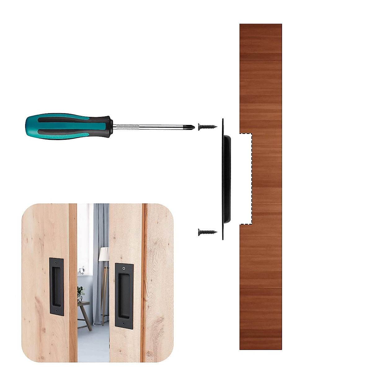 Auvotuis 8 Inch Sliding Barn Door Handle Black Modern Finger Slotted Pull Handle Heavy-Duty for Cabinets, Closet, Drawers, Gate