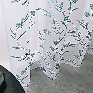 Sheer Curtains Floral Embroidery Blue 84 Inch Long Rod Pocket Lace Drapes for Living room, Bedroom, 2 Panels, 52"x84", Semi Voile Pattern Outdoor Window Treatment Sets for Yard, Patio, Villa, Parlor.