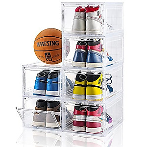 Amllas Drop Front Shoe Box,Shoe Box Clear Plastic Stackable,Shoe Containers with lids,Shoe Storage Box and Shoe Organizer for Display Sneakers,Fit up to US Size 12