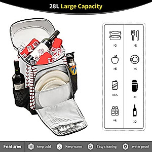 xigua Sport Stripe Baseball Cooler Backpack Leakproof Large Capacity Insulated Backpack Cooler Bag Lunch Bag for Work/Hiking/Camping/Beach/Fishing