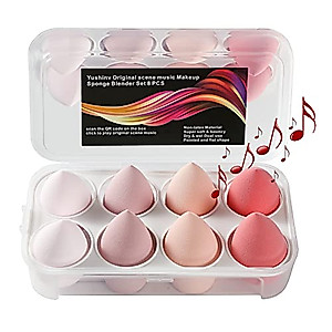 Makeup Sponge, Beauty Sponge, Makeup Blender Sponge 8 PCS, Original Scene Music（Music Type :Kawaii Bass),Dry and Wet Use, Makeup Sponges for Foundation, Makeup Blender Sponge Set with Gift Box