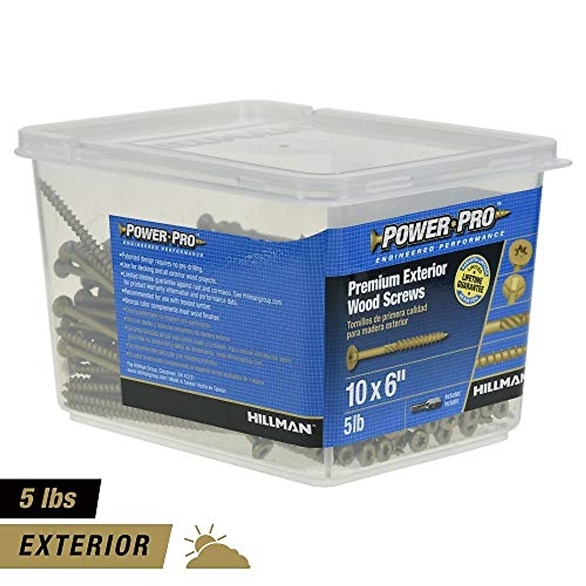 Power Pro 48618 Wood Screws, #10 x 6", Premium Outdoor Deck Screws, Rust Resistant, Epoxy Coated Bronze, 5lb Tub, 177 pcs