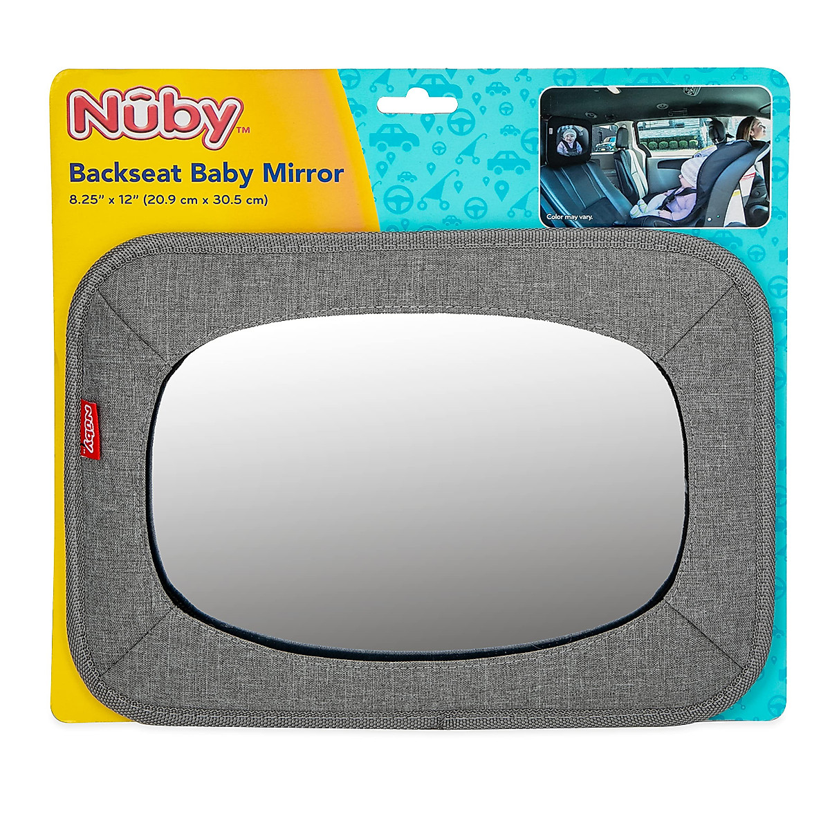 Nuby Shatterproof Rear Facing Backseat Baby Mirror, Grey