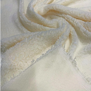 DAVID TEXTILES Solid Natural Creamy White Sherpa Plush Fabric by The Yard, 60 Inches