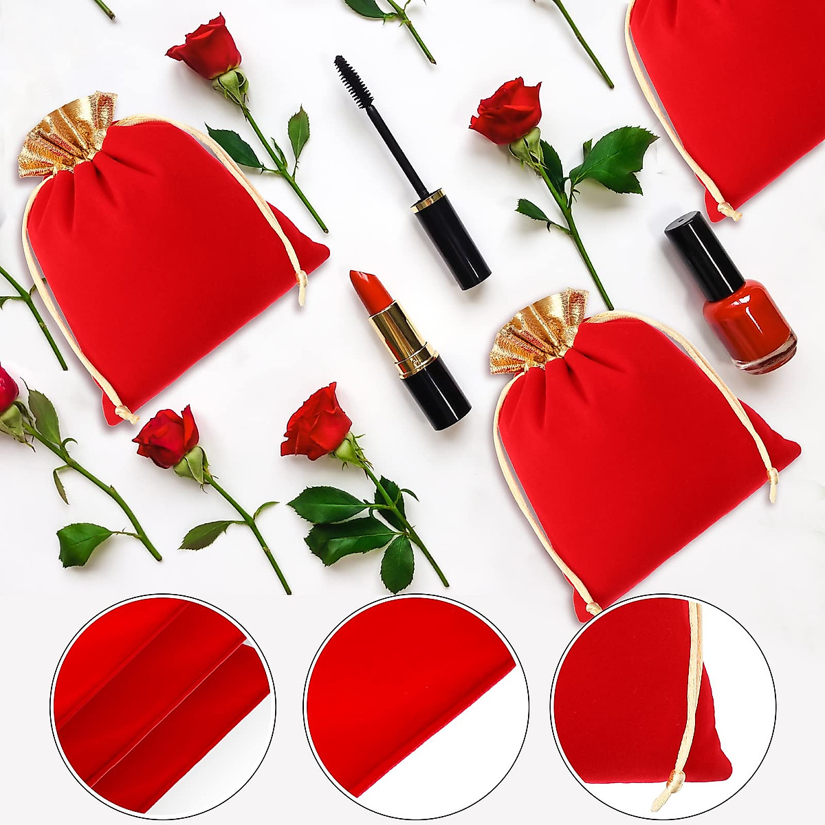 Frienda 30 Pcs Velvet Drawstrings Gift Bags 6 x 5 Inch Jewelry Pouches Drawstring Candy Bags Bolsitas para Recuerdos Velvet Party Favors Present Bag for Christmas Xmas Holiday(Red)