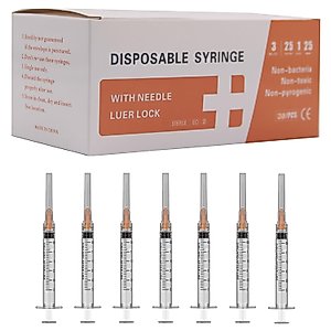 3ml Disposable Syringe with 25Ga 1 Inch Needle,30 PCS Luer Lock Industrial Dispensing Accessories,Individually Wrapped