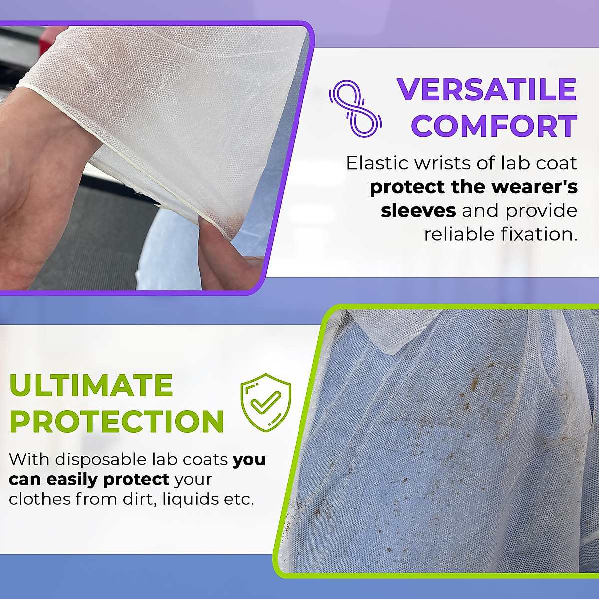 AMZ Medical Supply White Disposable Lab Coat, M. 35 GSM Polypropylene Fabric Medical PPE Coat. Knee-Length Disposable Lab Coats for Adults with Elastic Wrists, Loop Fasteners, No Pockets