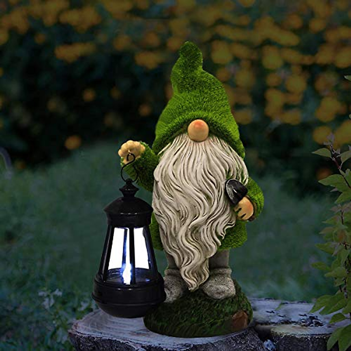 LNPNRENG Solar Garden Statue of Gnome Figurine with Lantern - Outdoor Lawn Decor Flocked for Patio, Balcony, Yard, Ornament Unique Housewarming Gift Lovers(11.8 Inch)