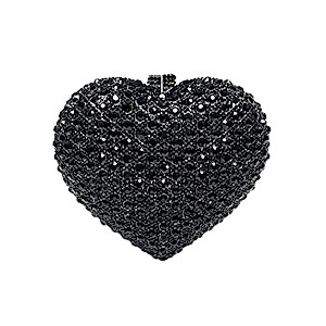 DEBIMY Cute Heart Shape Crystal Clutch Purse Mini Handbag Rhinestone Evening Bag Wedding Party Evening Clutch Bag Black