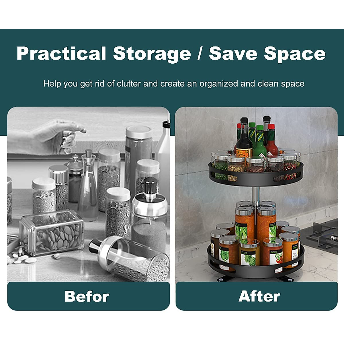 ZVZIG 10 inch Lazy Susan Organizers Two-Tiered Spice Rack Organizer & Holder for Cabinet, Pantry Organization and Storage, Kitchen, Bathroom, Vanity, Countertop, Under Sink Organizing, Spice Spinner