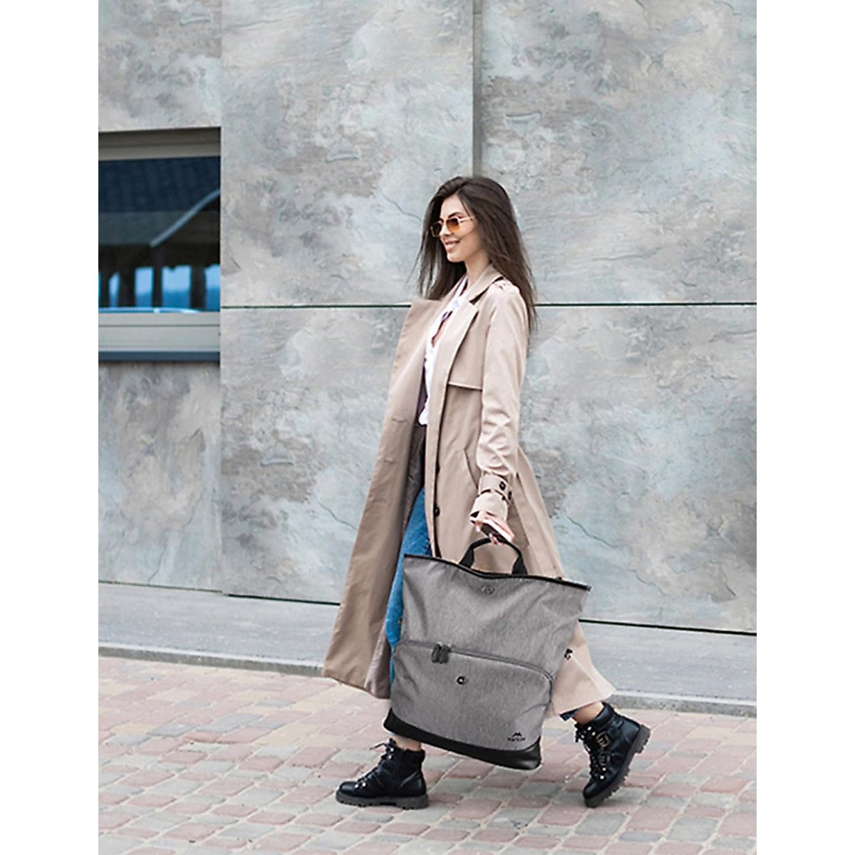 Messenger Bag for Women Crossbody, 2 in 1 Convertible Laptop Tote Bags 15.6 Inch Computer Briefcase Carrying Case with Shoulder Strap, Large Handbags Stylish Lady Satchel for Travel Work, Grey