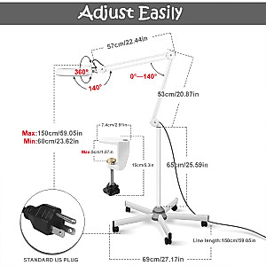 Innqoo LED Floor Lamp, LED Esthetician Light, Magnifying Glass with Light, Lighted Magnifier for Reading, Crafts & Pro Tasks, Adjustable & Dimmable