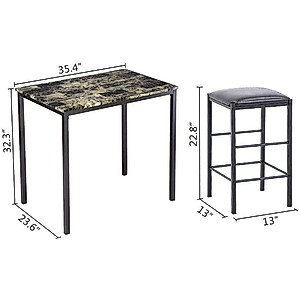 Dining Chair Modern Classic Black Style 3 PCS Counter Height Set Table 2 Kitchen Bar Furniture Thick Sturdy Suitable for Your Luxury Place Elegant Touch Stylish Dinner Room Home Office Restaurant QZPU