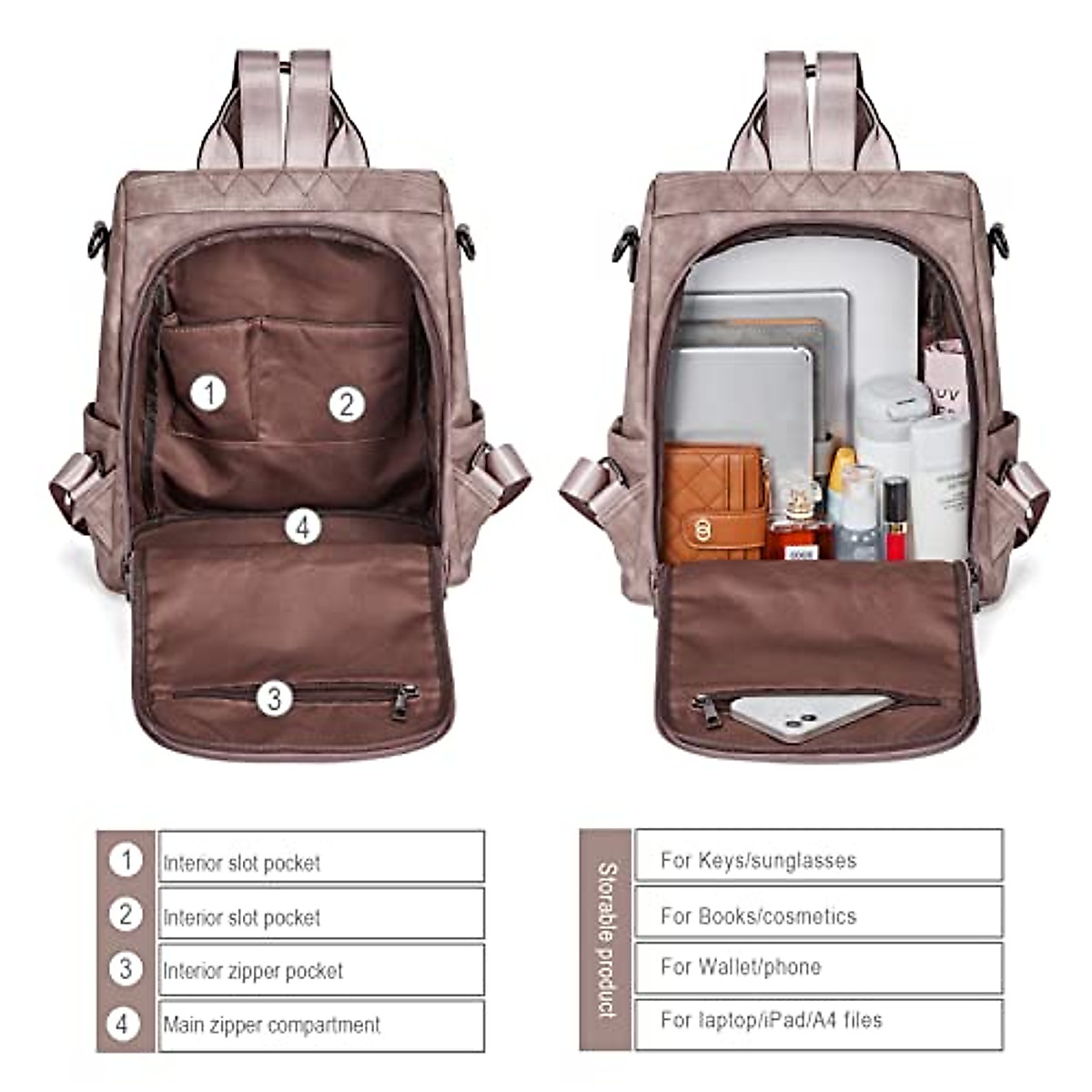 Telena Backpack Purse for Women PU Leather Anti Theft Large Ladies Fashion College Shoulder Bag with Women Wallets