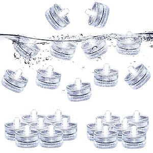 JINHEZO Submersible Led Tea Lights Waterproof, Pond Underwater Small Tealights Battery Operated 125 Hours, Seasonal Festival Celebration Party Table Decorations White 24 Pcs (Built-in 48 Batteries)