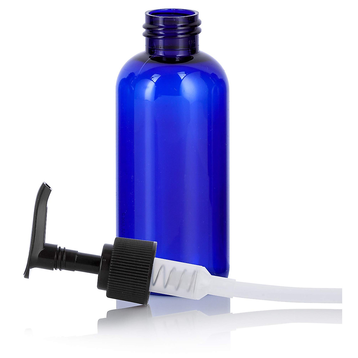 4 oz / 120 ml Cobalt Blue Boston Round PET Plastic Bottles with Black Lotion Pump (12 Pack)