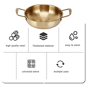 Gold Korean Ramen Pot, Stainless Steel Noodle Pot Portable Kitchen Cooking Pot for Household(26CM)